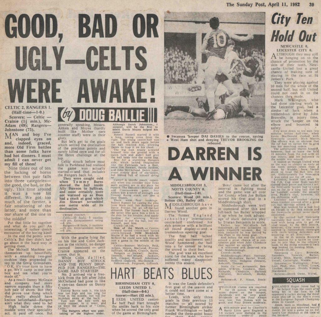 Video: 10 April 1982, Celtic 2 Rangers 1 – Danny Crainie and Tom McAdam ...
