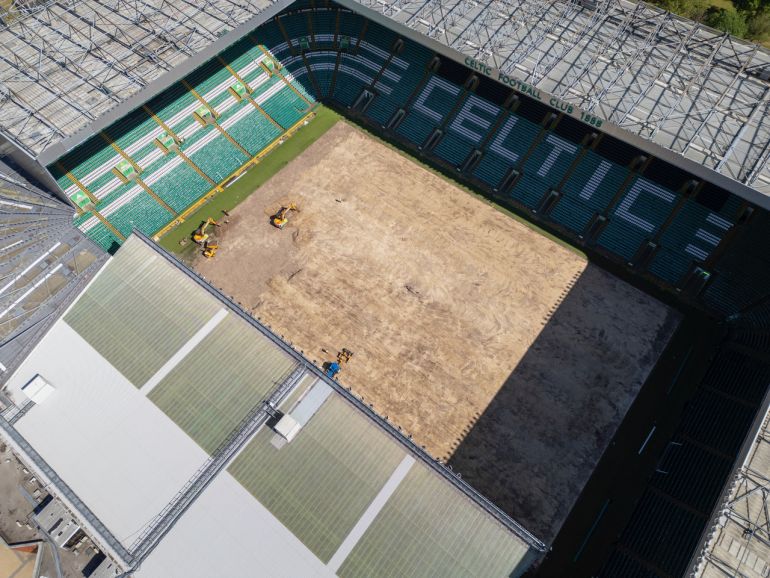 Video – Celtic Park and Barrowfield from the Sky as pitches lifted